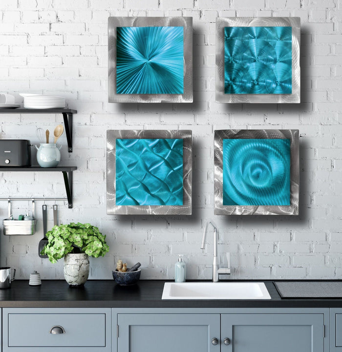 Teal & Silver Abstract Metal Wall Art Accents by Jon Allen12" x 12" - 4 ...