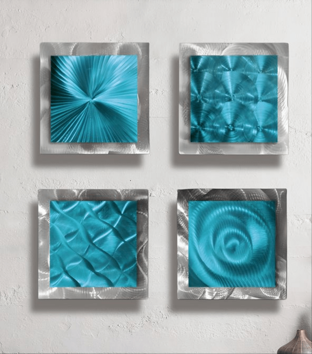 Teal & Silver Abstract Metal Wall Art Accents by Jon Allen12" x 12" - 4 ...