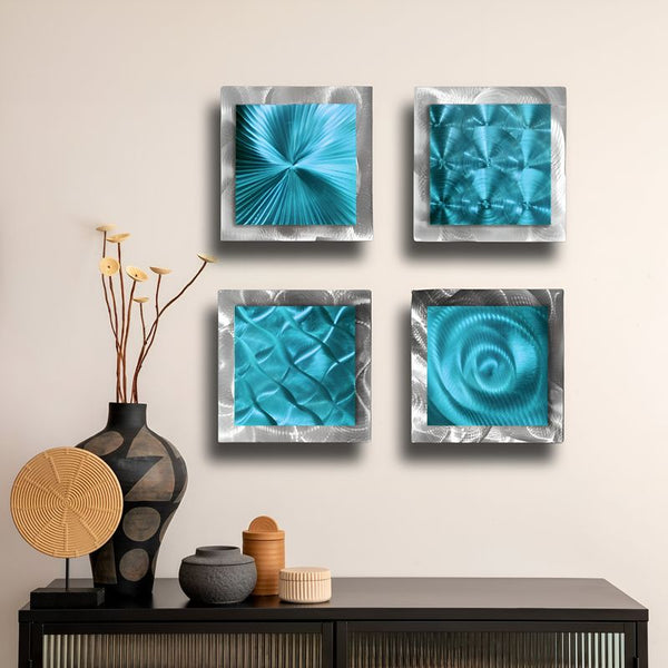 Teal & Silver Abstract Metal Wall Art Accents by Jon Allen12" x 12" - 4 ...