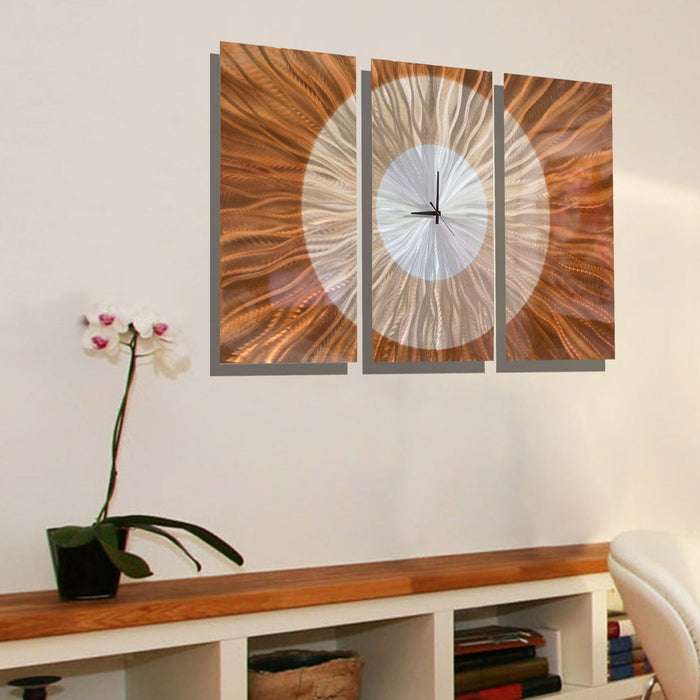 Metal Wall Clock Art Panels Silver & Copper Decor by Jon Allen - Afterglow