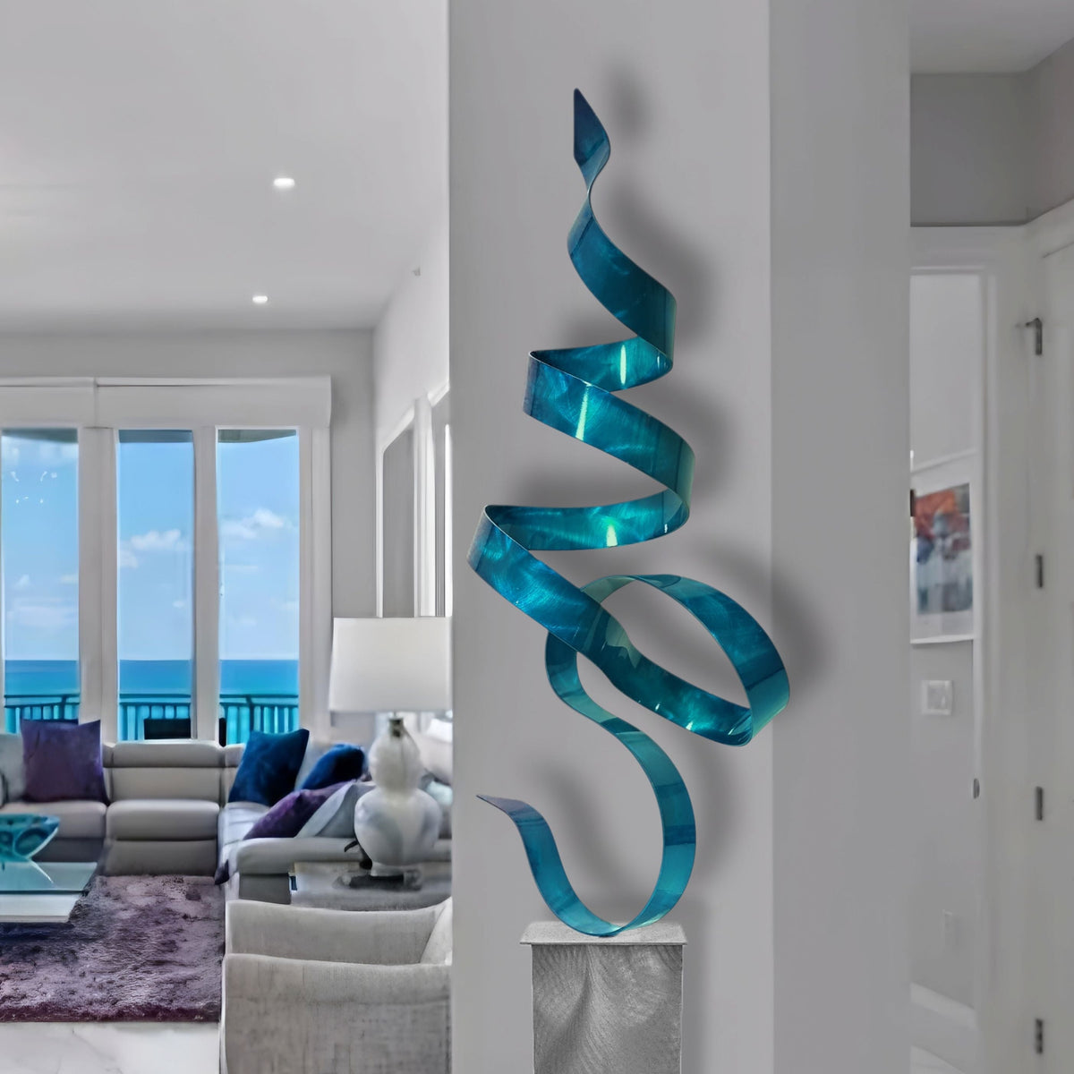 Abstract Metal Garden Sculpture by Jon Allen - Teal Perfect Moment