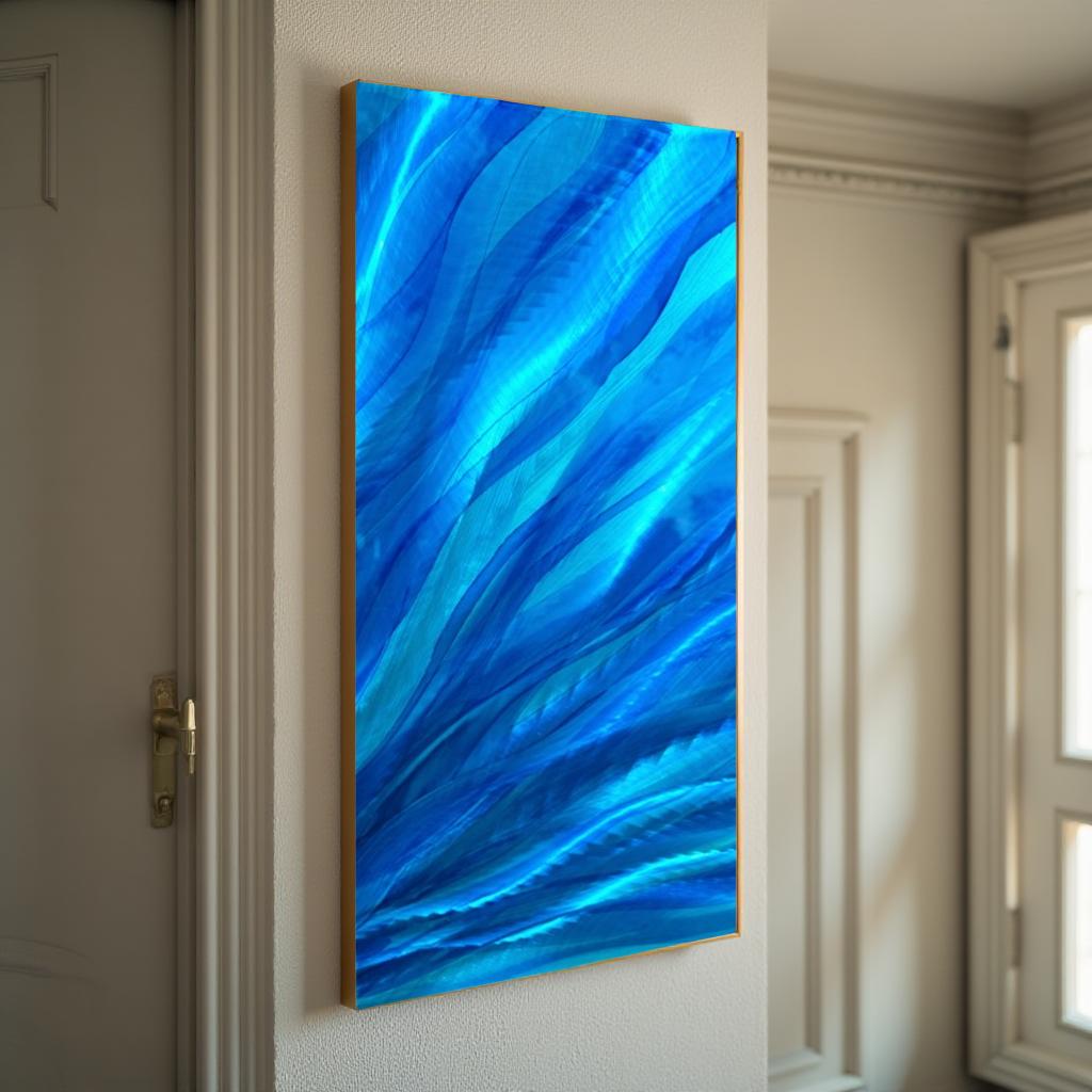 Sapphire Drift Metal Wall Art 10"x24" – Hand-Textured Turquoise & Blue ...