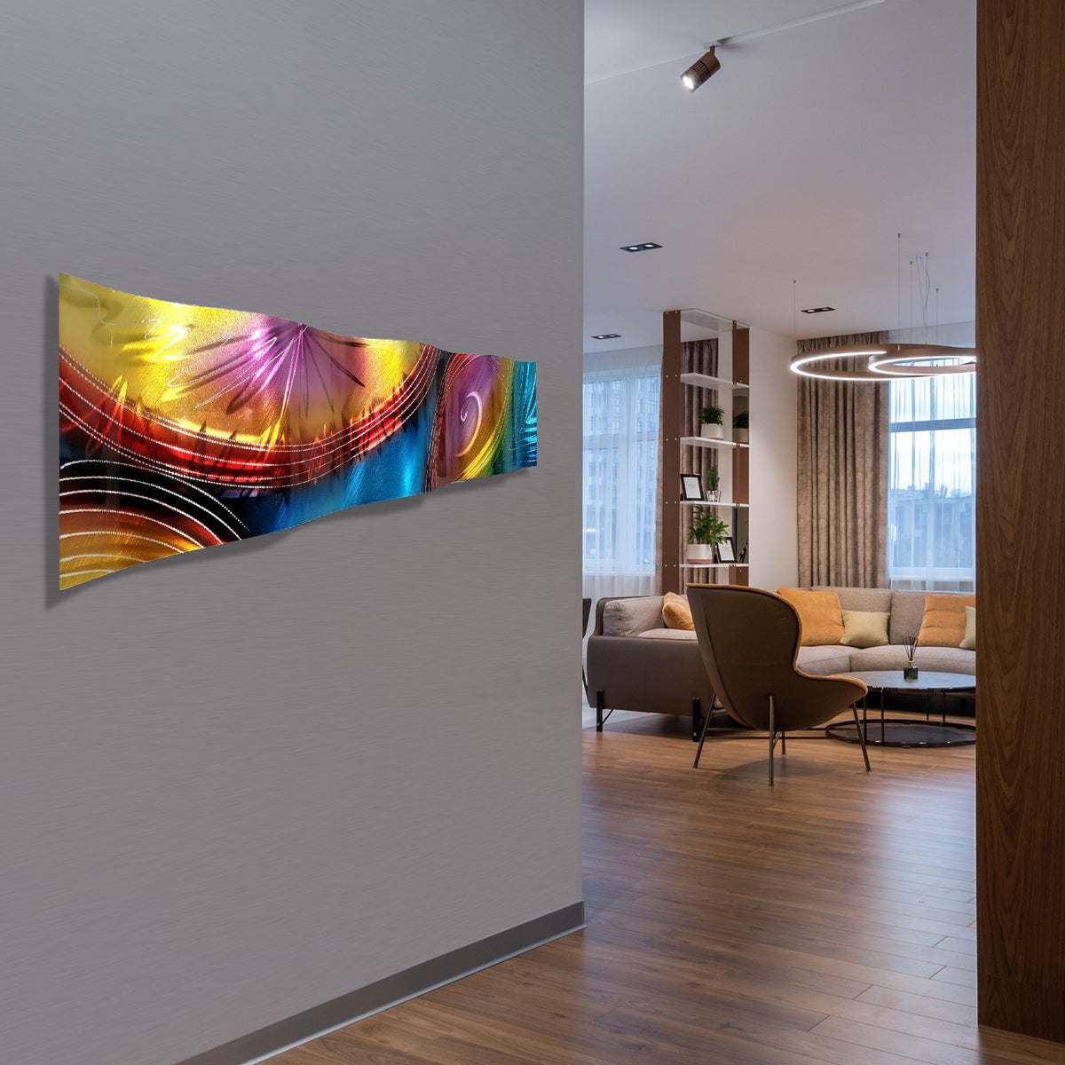 Multicolor Rainbow Metal Wall Art Accent by Jon Allen 46" x 1 ...
