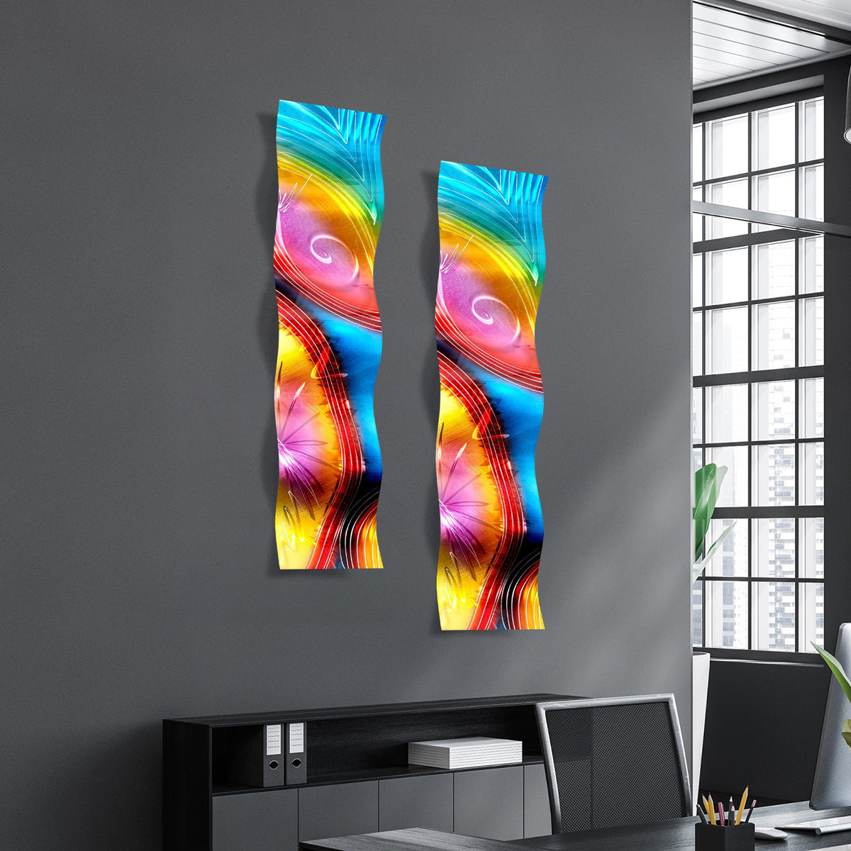 Multicolor Rainbow Metal Wall Art Accent by Jon Allen 46" x 1 ...