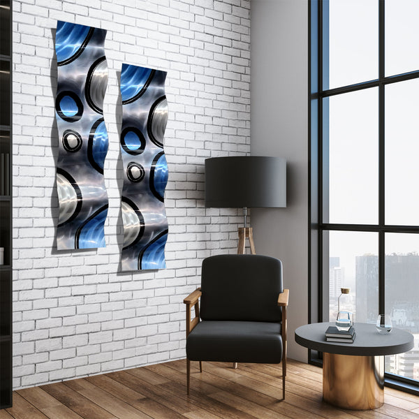 Silver Blue & Black Metal Wall Accent Sculpture by Jon Allen 46" x 10 ...
