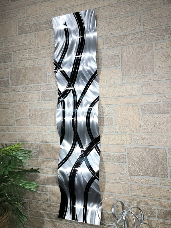 Silver & Black Modern Metal Wall Accent Sculpture by Jon Allen 46" x 1 ...