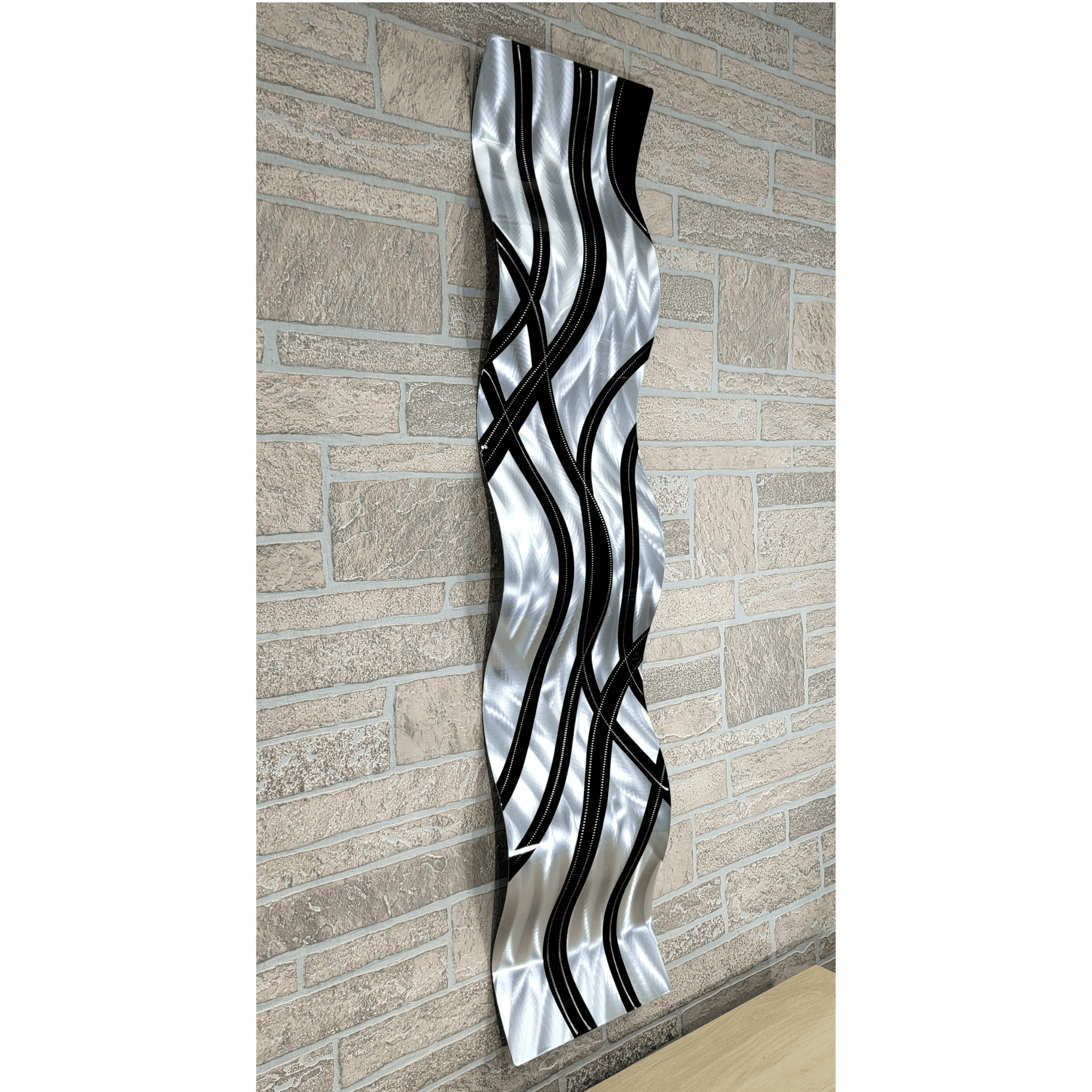 Silver & Black Modern Metal Wall Accent Sculpture by Jon Allen 46" x 1 ...