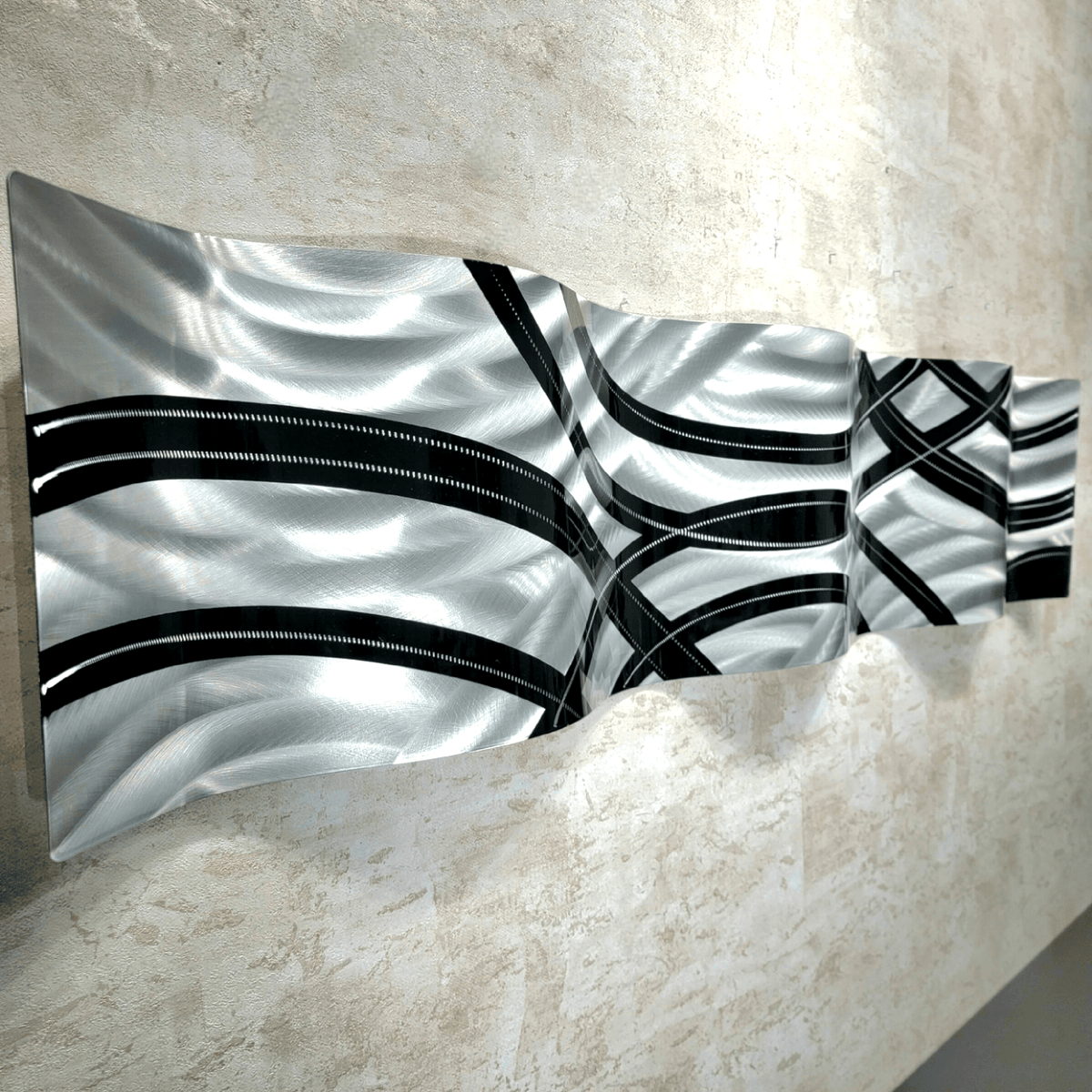 Silver & Black Modern Metal Wall Accent Sculpture by Jon Allen 46" x 1 ...