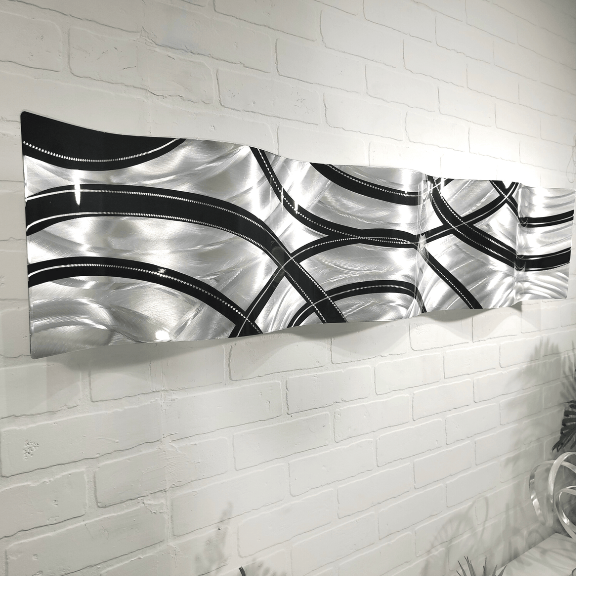 Silver & Black Modern Metal Wall Accent Sculpture by Jon Allen 46" x 1 ...