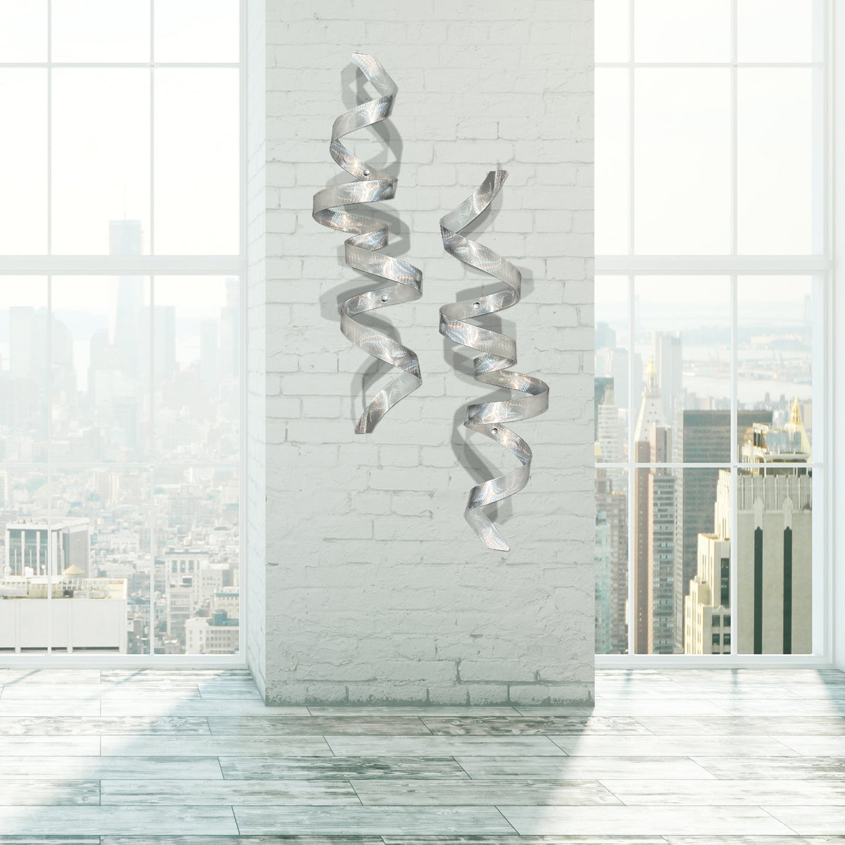 Silver Modern Metal Wall Sculpture Accent by Jon Allen 44" x 10 ...