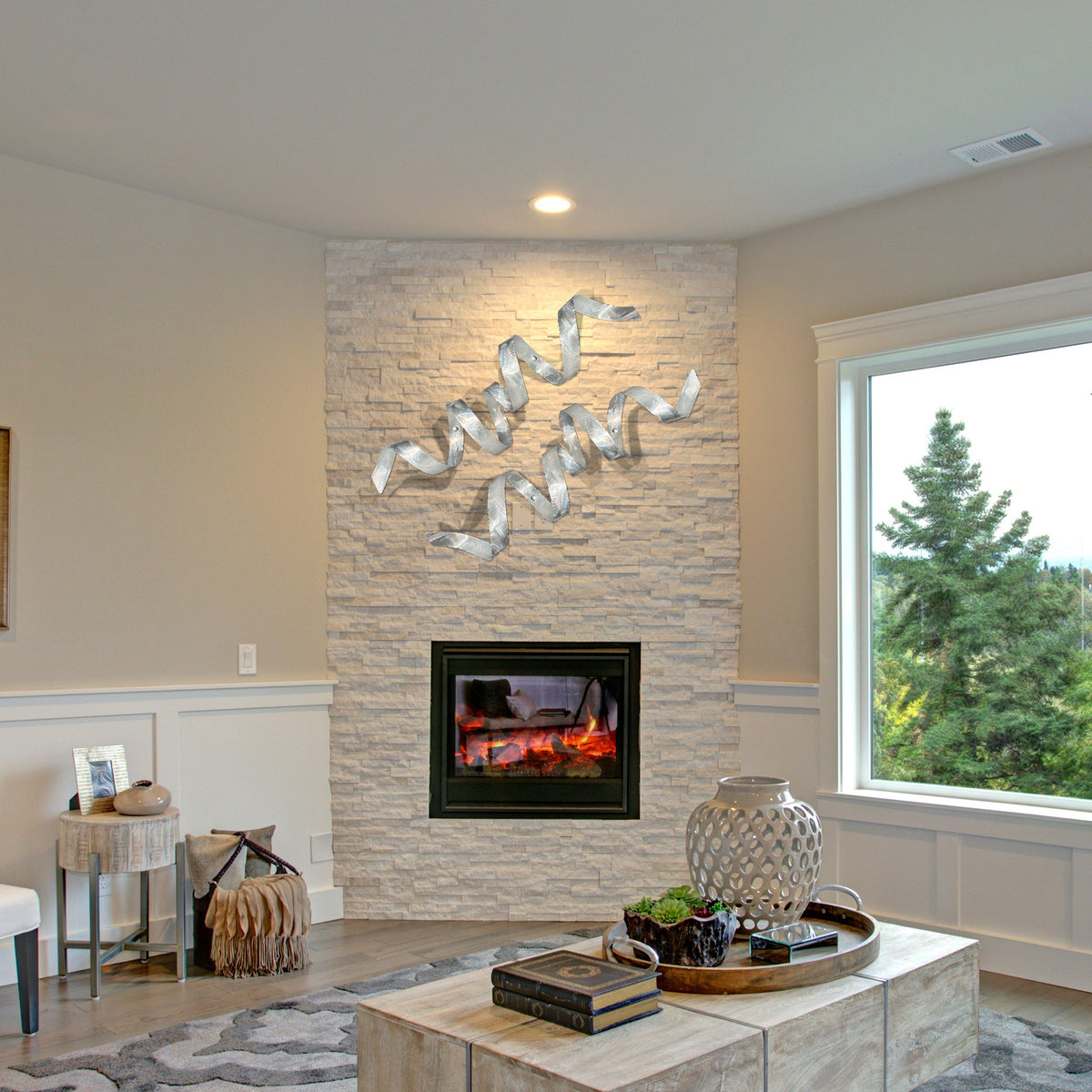 Silver Modern Metal Wall Sculpture Accent by Jon Allen 44" x 10 ...