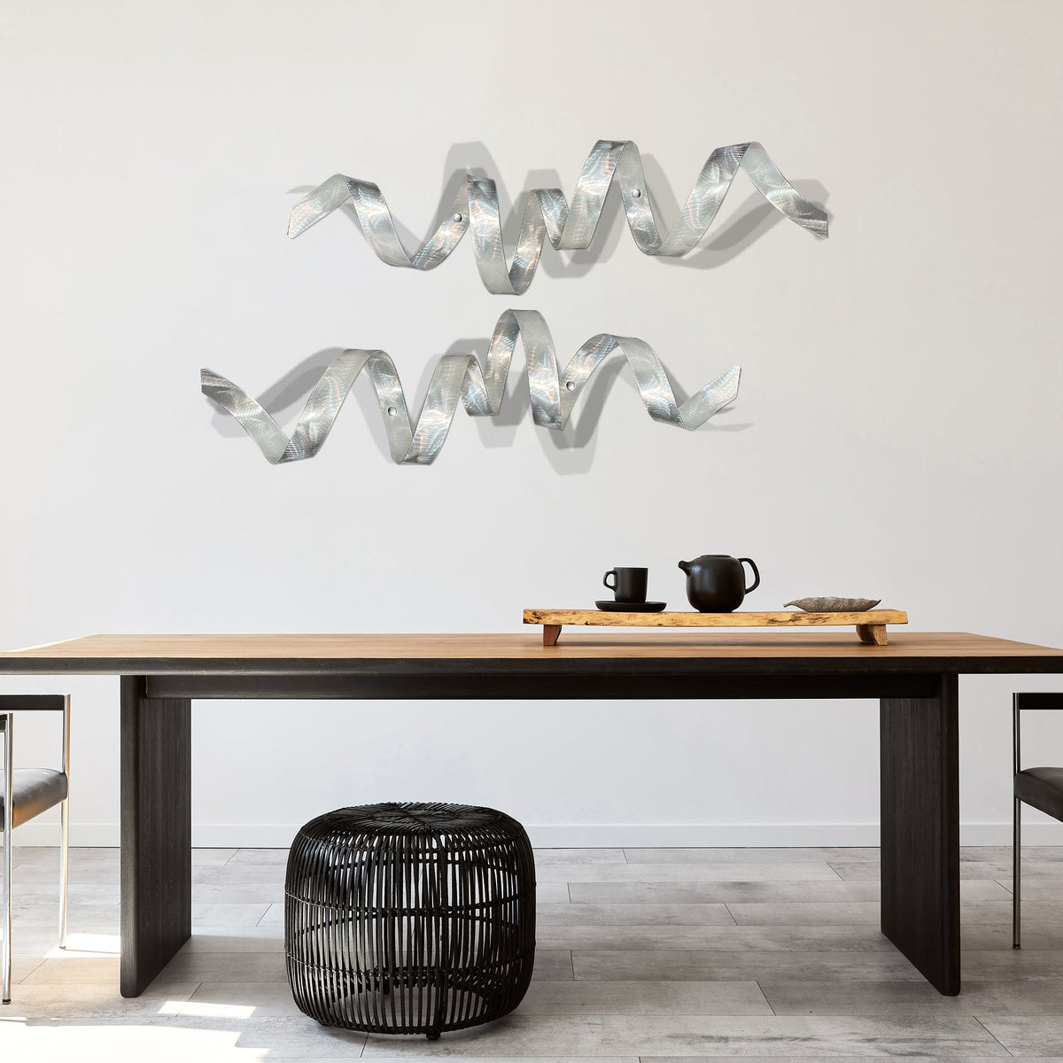 Silver Modern Metal Wall Sculpture Accent by Jon Allen 44" x 10 ...