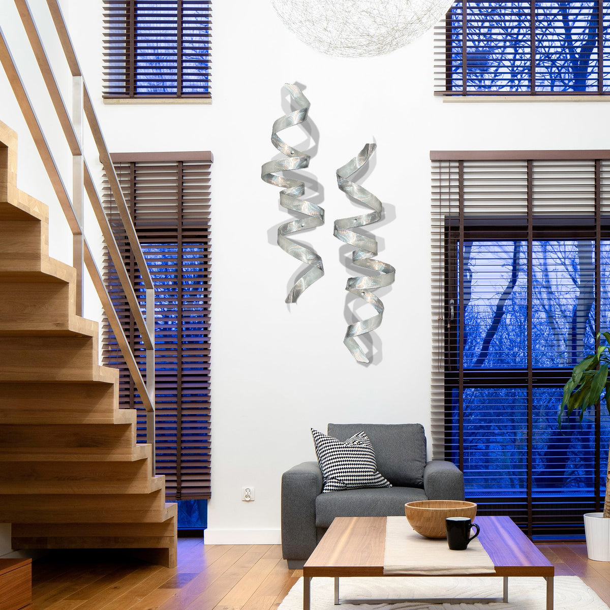 Silver Modern Metal Wall Sculpture Accent by Jon Allen 44" x 10 ...