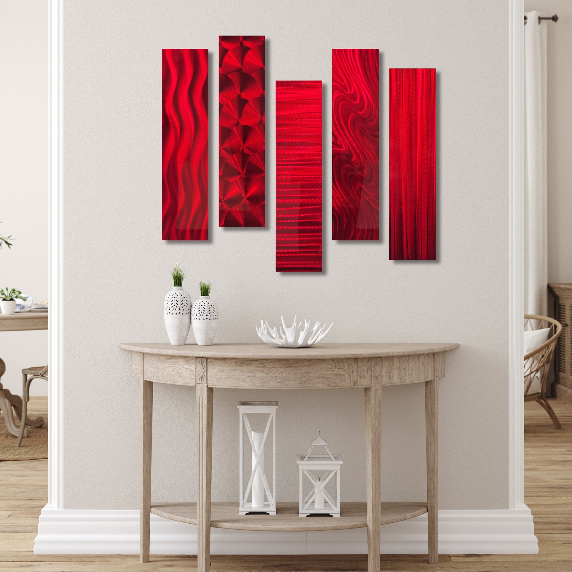 Red Etched Metal Wall Art Accent Panels by Jon Allen 24" x 6"- 5 Easy ...