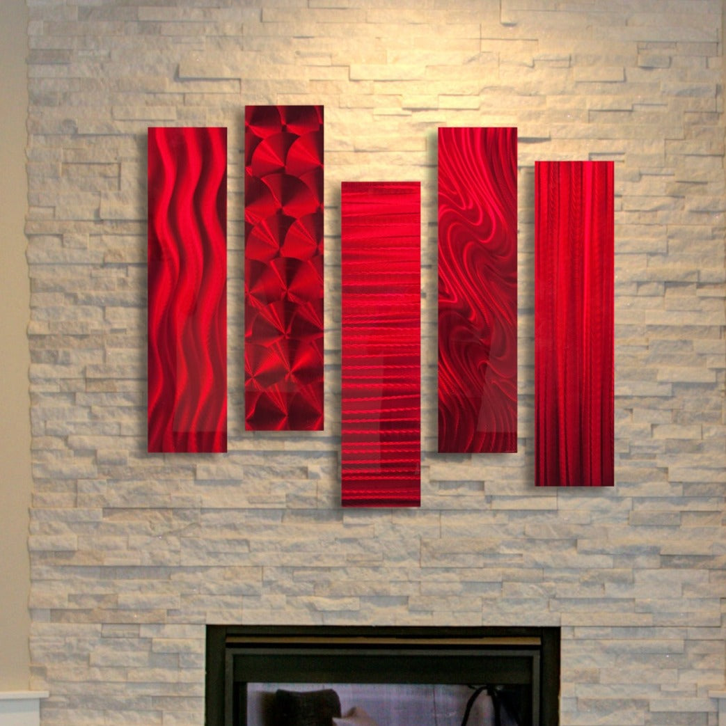 Red Etched Metal Wall Art Accent Panels by Jon Allen 24" x 6"- 5 Easy ...