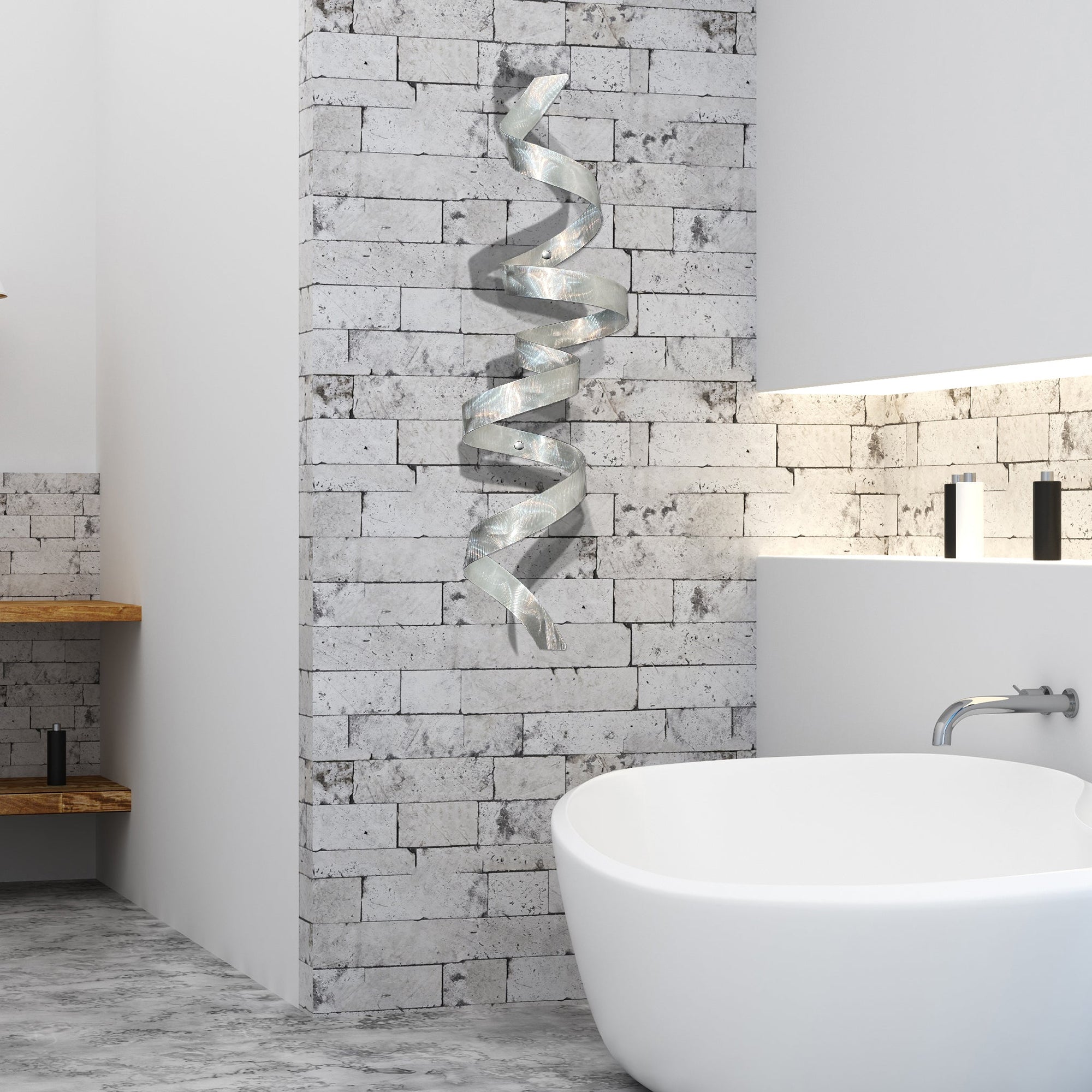 Silver Modern Metal Wall Sculpture Accent by Jon Allen 44" x 10 ...