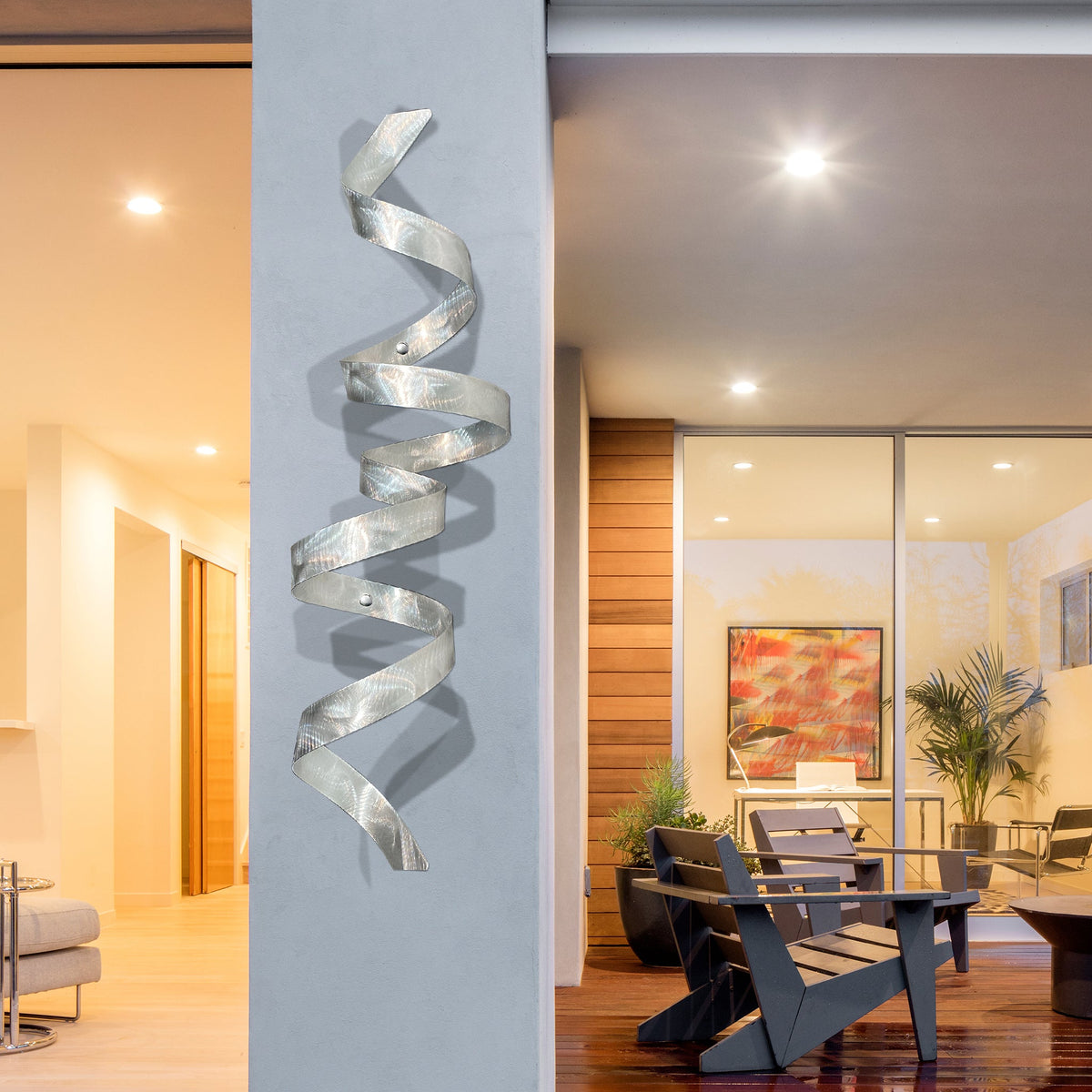Silver Modern Metal Wall Sculpture Accent by Jon Allen 44" x 10 ...