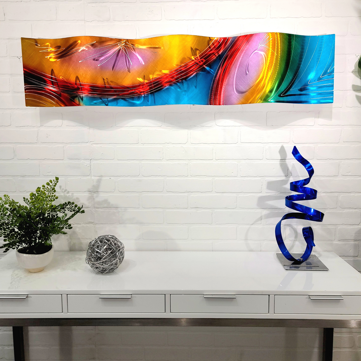 Multicolor Rainbow Metal Wall Art Accent by Jon Allen 46" x 1 ...