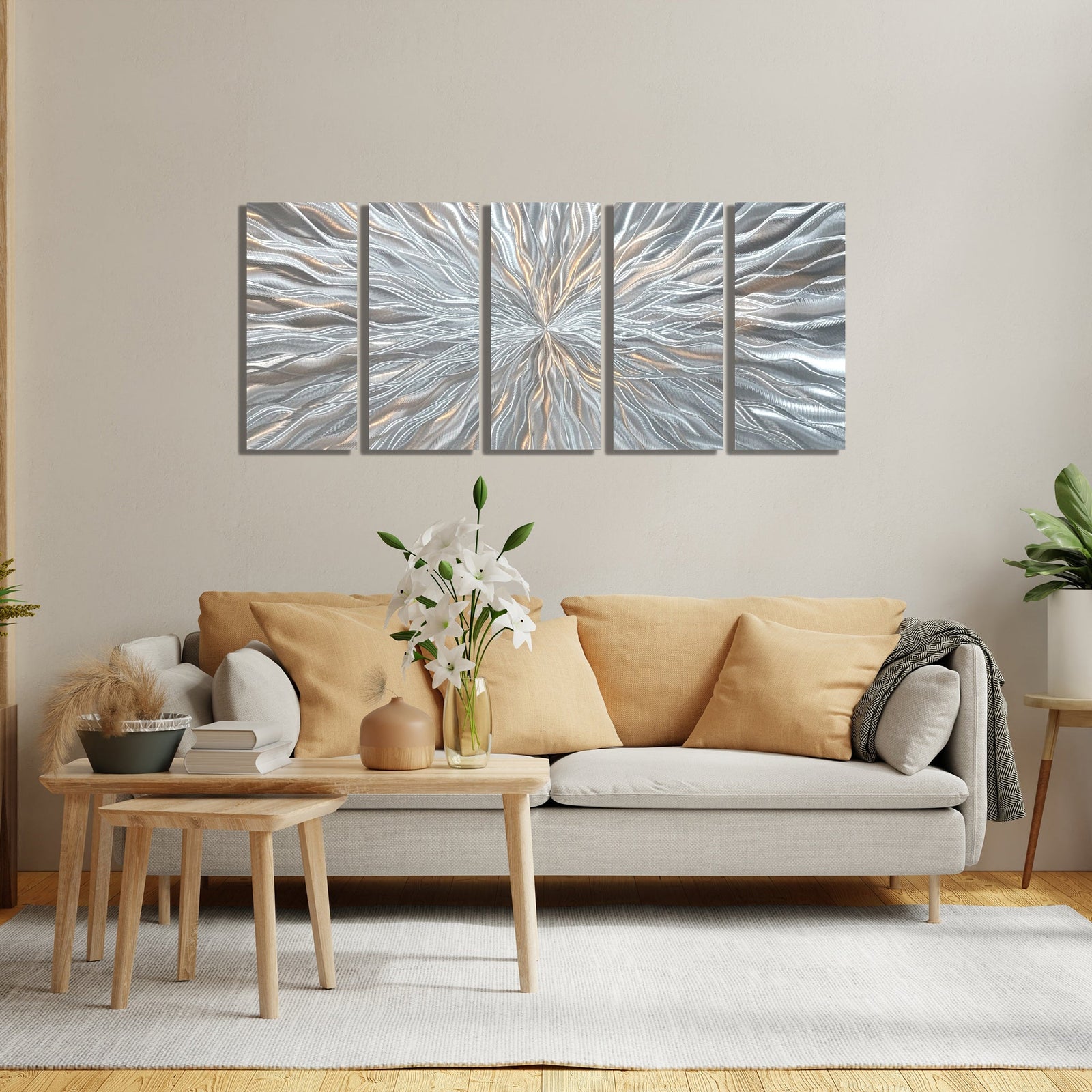 Silver Modern Abstract Metal Wall Art Panels by Jon Allen - Vortex