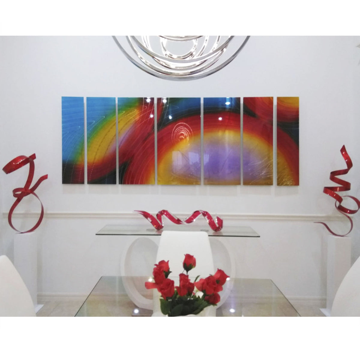 Large Rainbow Multicolor Modern Abstract Painting Metal Wall Art by Jon ...