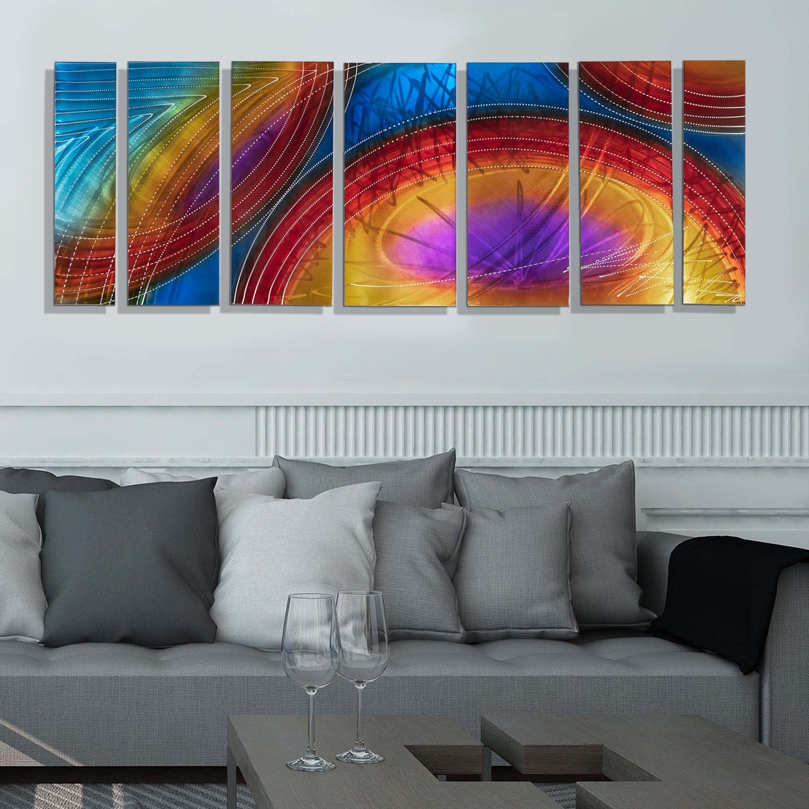 Large Rainbow Multicolor Modern Abstract Painting Metal Wall Art by Jon ...