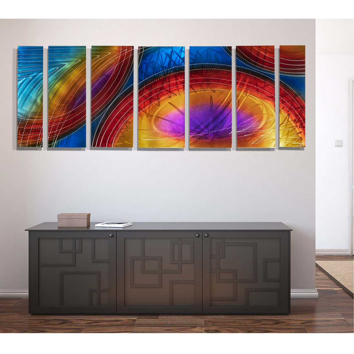 Large Rainbow Multicolor Modern Abstract Painting Metal Wall Art by Jon ...