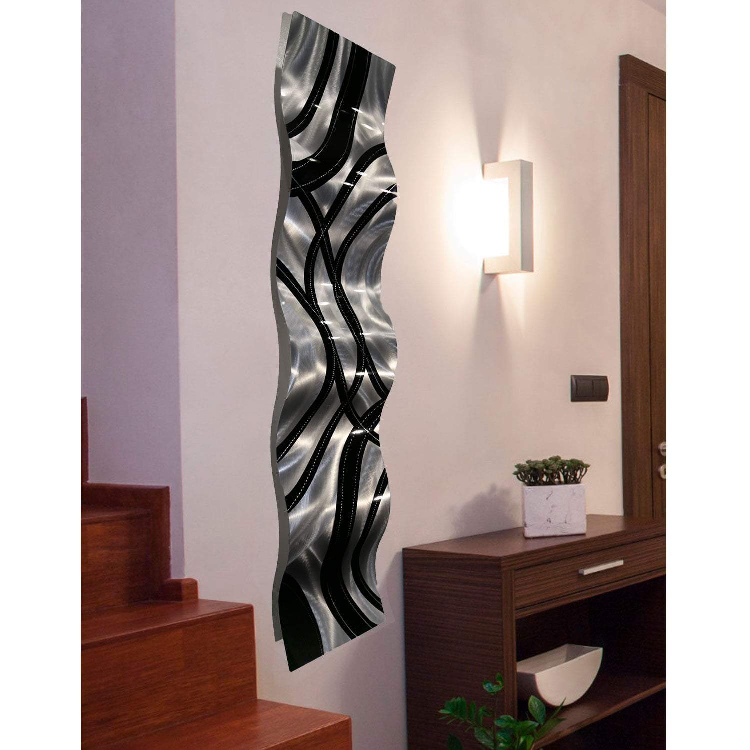 Silver & Black Modern Metal Wall Accent Sculpture by Jon Allen 46" x 1 ...
