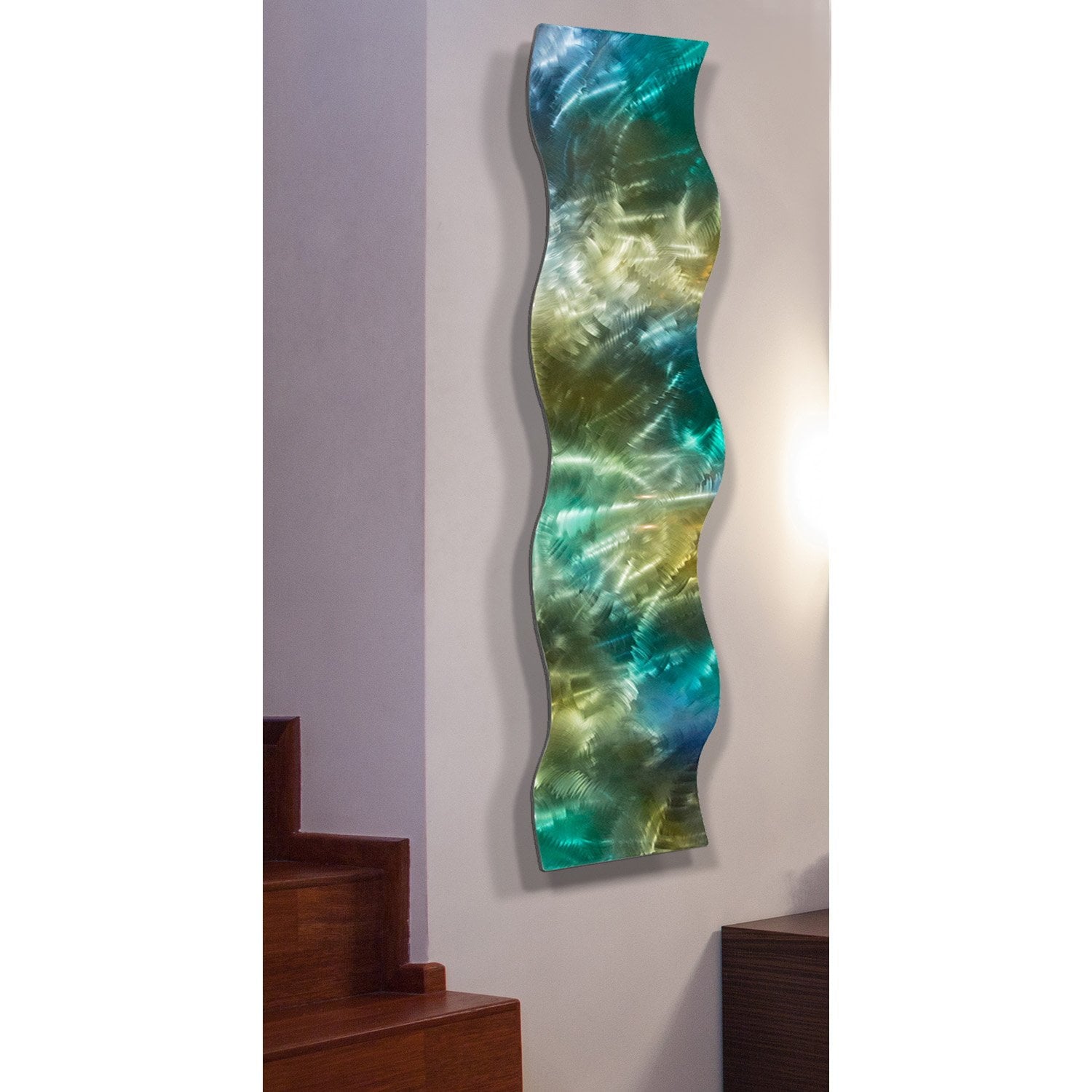 Aqua, Teal & Green Metal Wall Accent Sculpture by Jon Allen 46" x 1 ...