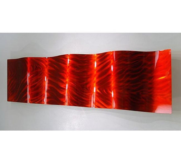 Red Modern Metal Wall Art Accent by Jon Allen 46" x 1" - Red Fire Wave ...