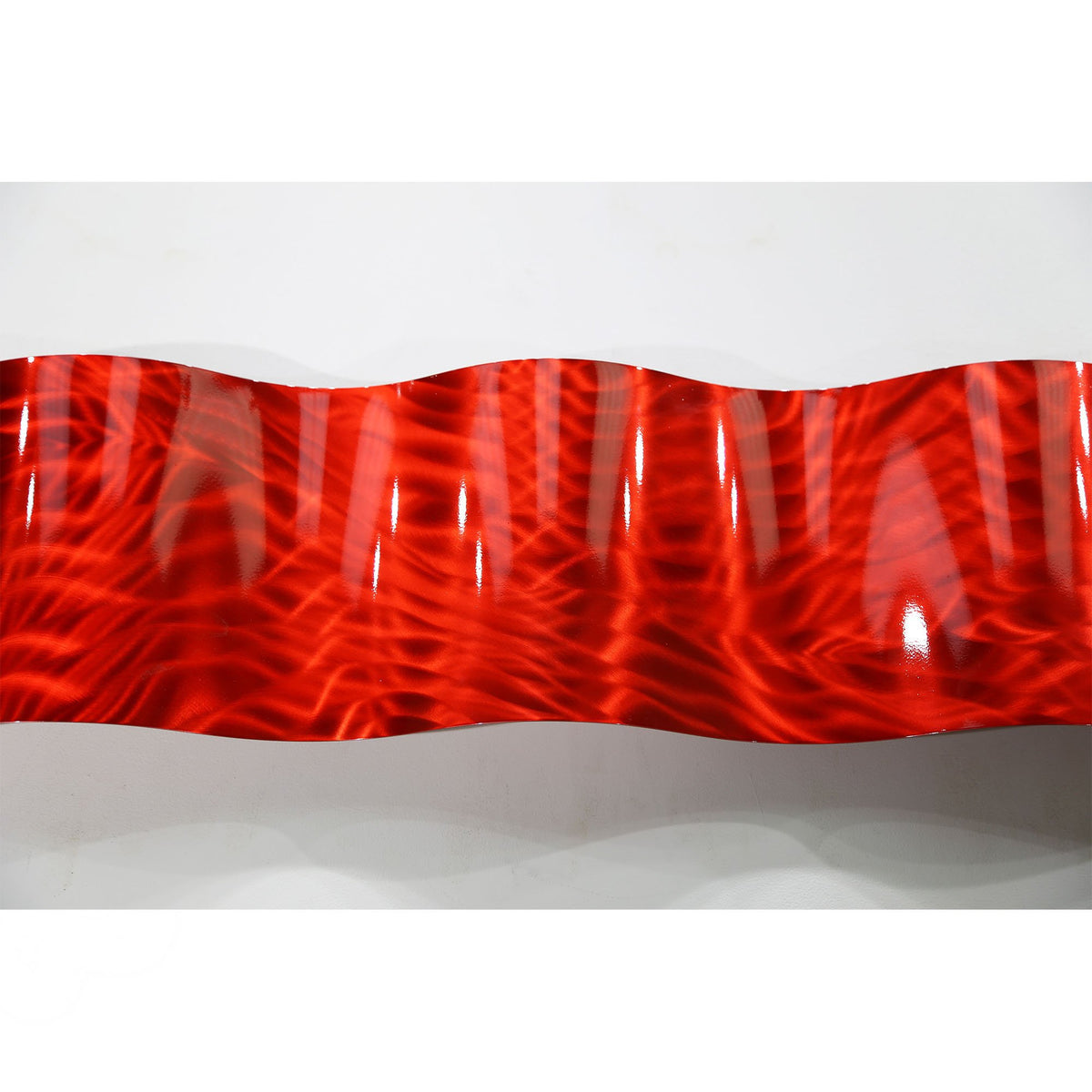 Red Modern Metal Wall Art Accent by Jon Allen 46" x 1" - Red Fire Wave ...