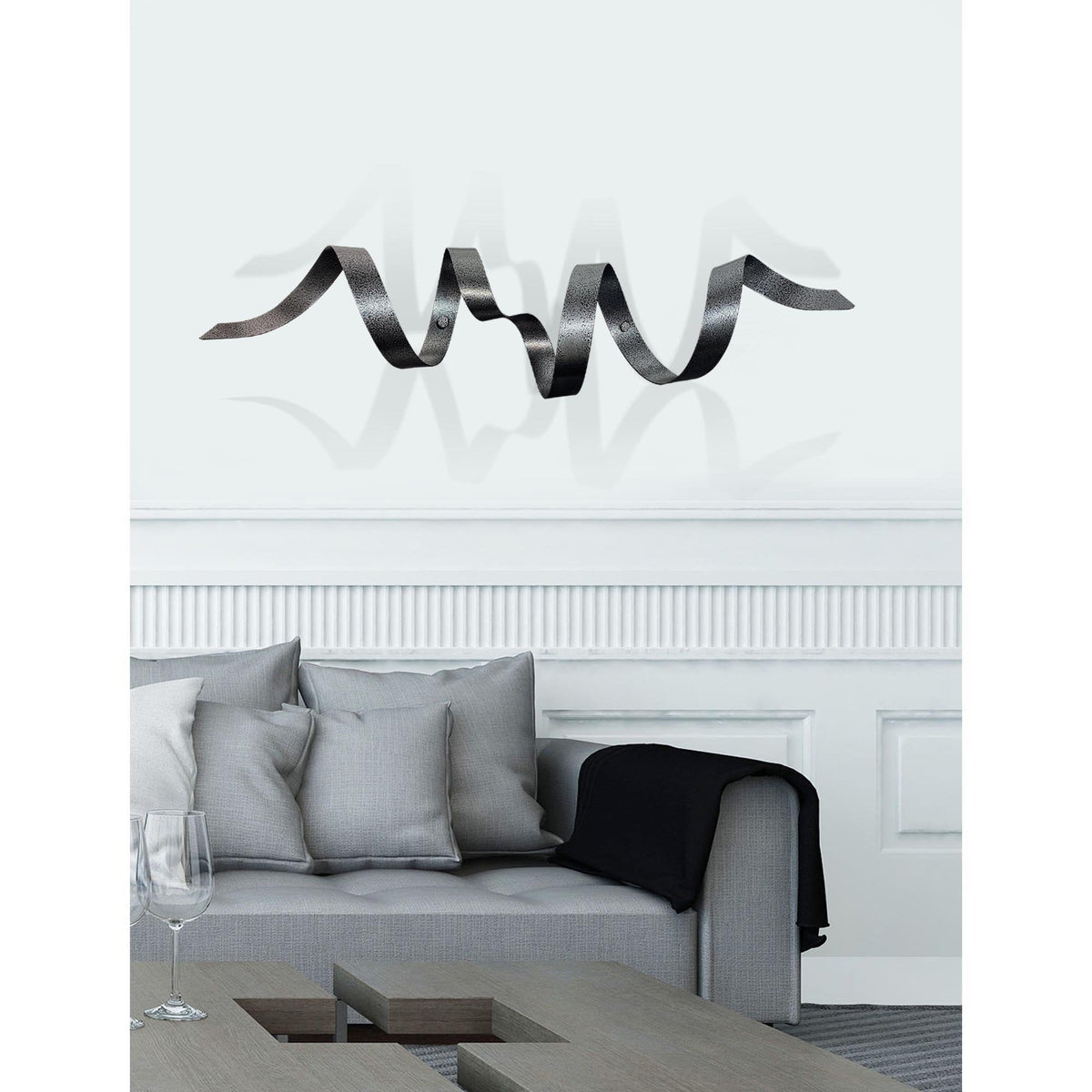 Black & Silver Modern Metal Wall Sculpture Accent Art 44" x 10 ...