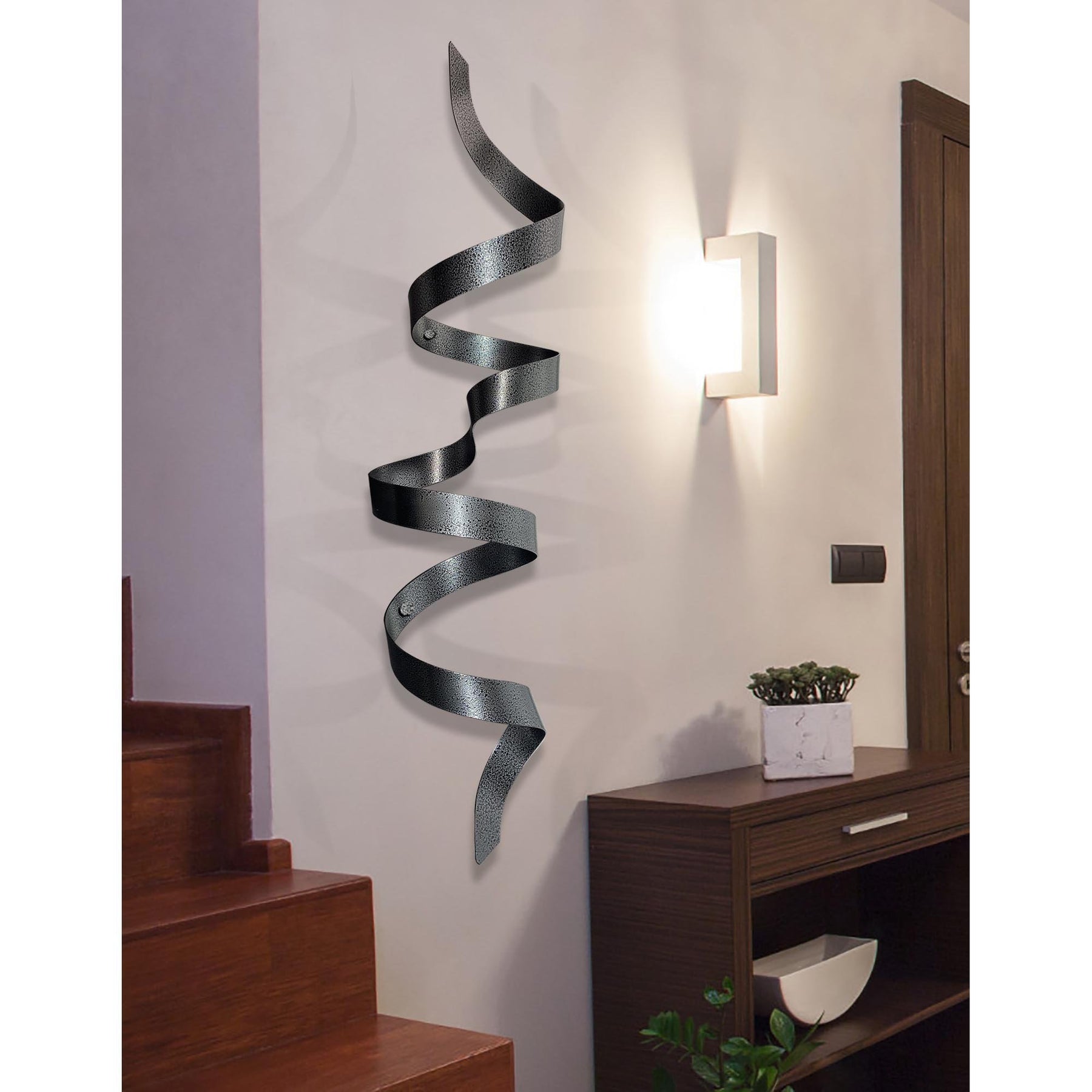 Black & Silver Modern Metal Wall Sculpture Accent Art 44" x 10 ...