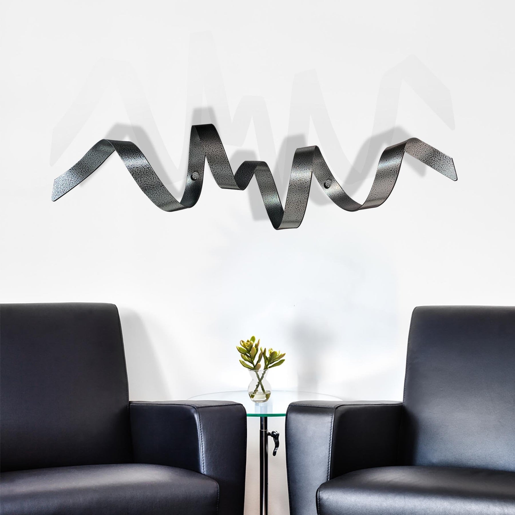 Black & Silver Modern Metal Wall Sculpture Accent Art 44" x 10 ...