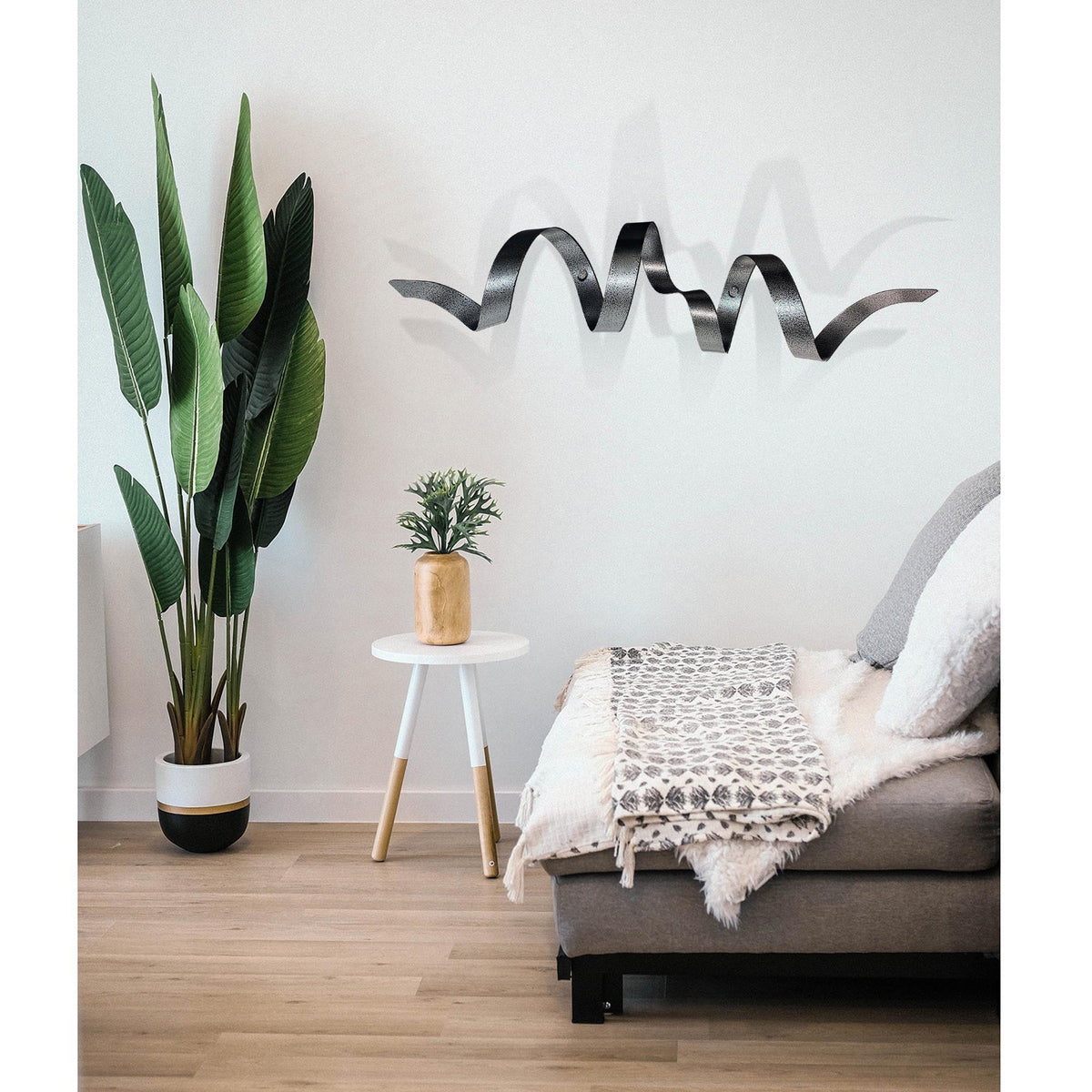 Black & Silver Modern Metal Wall Sculpture Accent Art 44" x 10 ...